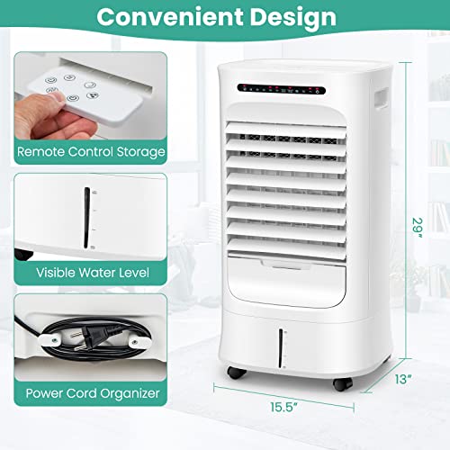 PETSITE Evaporative Air Cooler, 3-in-1 Portable Cooling Fan with Remote Control, 15H Timer, 2 Ice Packs, 2.6 Gal Water Tank, 3 Modes, 3 Speeds, Personal Swamp Cooler for Bedroom Home Office
