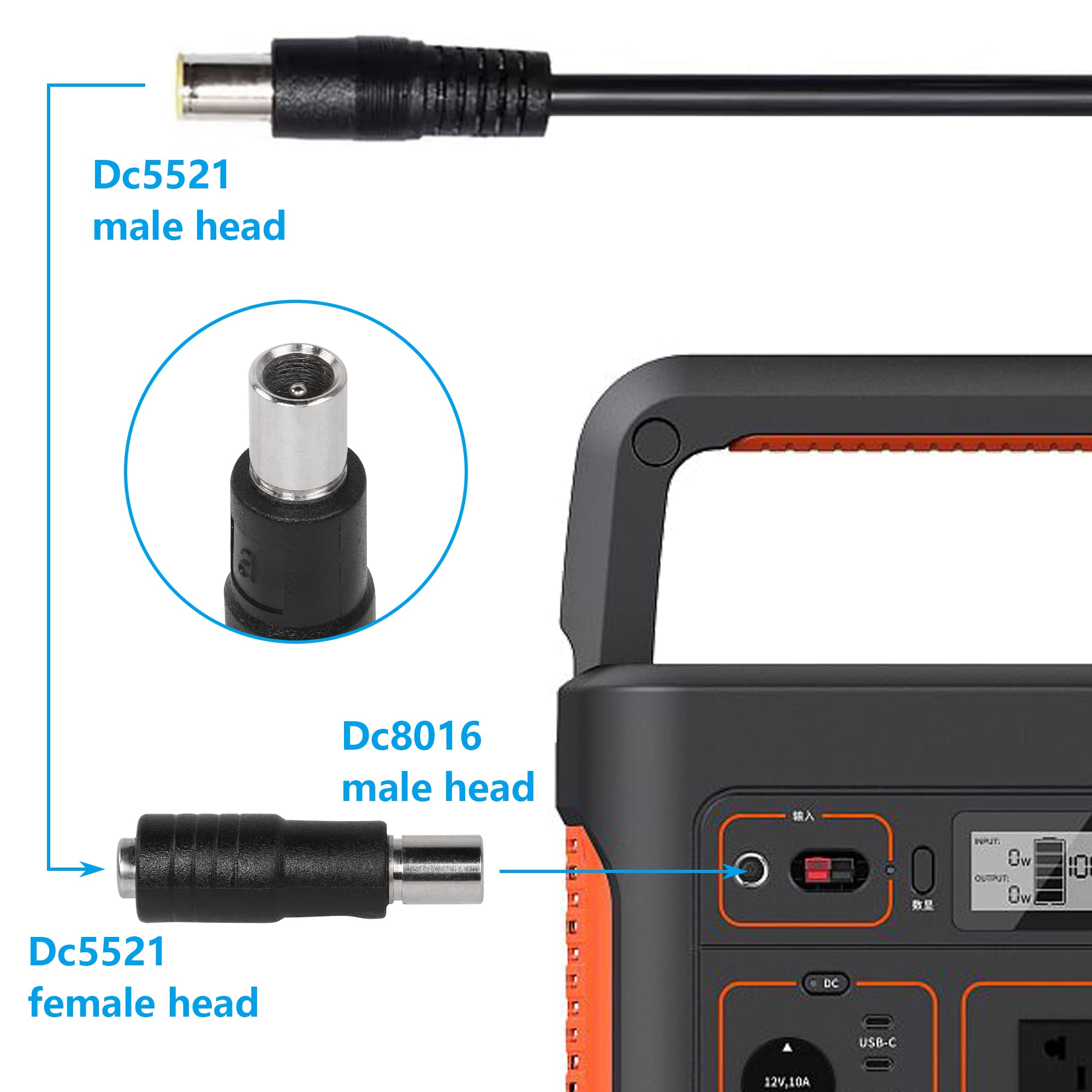 CERRXIAN DC 5.5mm x 2.1mm to DC 8.0mm x 1.6mm Adapter Connector, DC 5.5x2.1 Female to DC 8.0x1.6 Male Converter Plug(2-Pack)