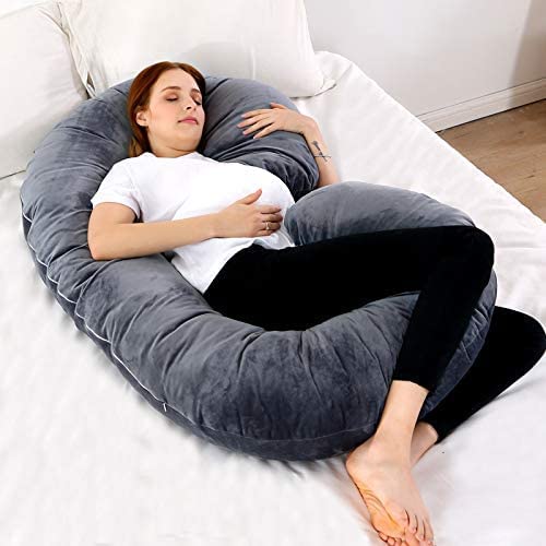 CDEN Pregnancy Pillow, C Shaped Full Body Pillow 52", Maternity Pillow Support for Back, Legs, Neck, HIPS for Pregnant Women with Removable Washable Velvet Cover(Grey)