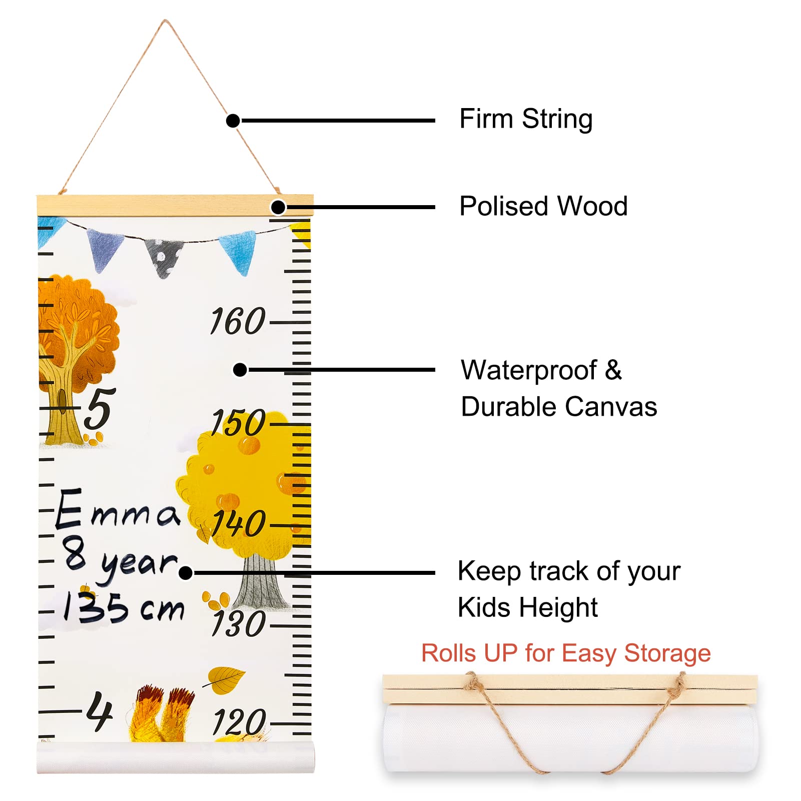 FIOBEE Kids Growth Chart Baby Height Chart Wall Hanging Ruler Measurement Chart Nursery Room Decor for Girls Boys Toddlers, Giraffe