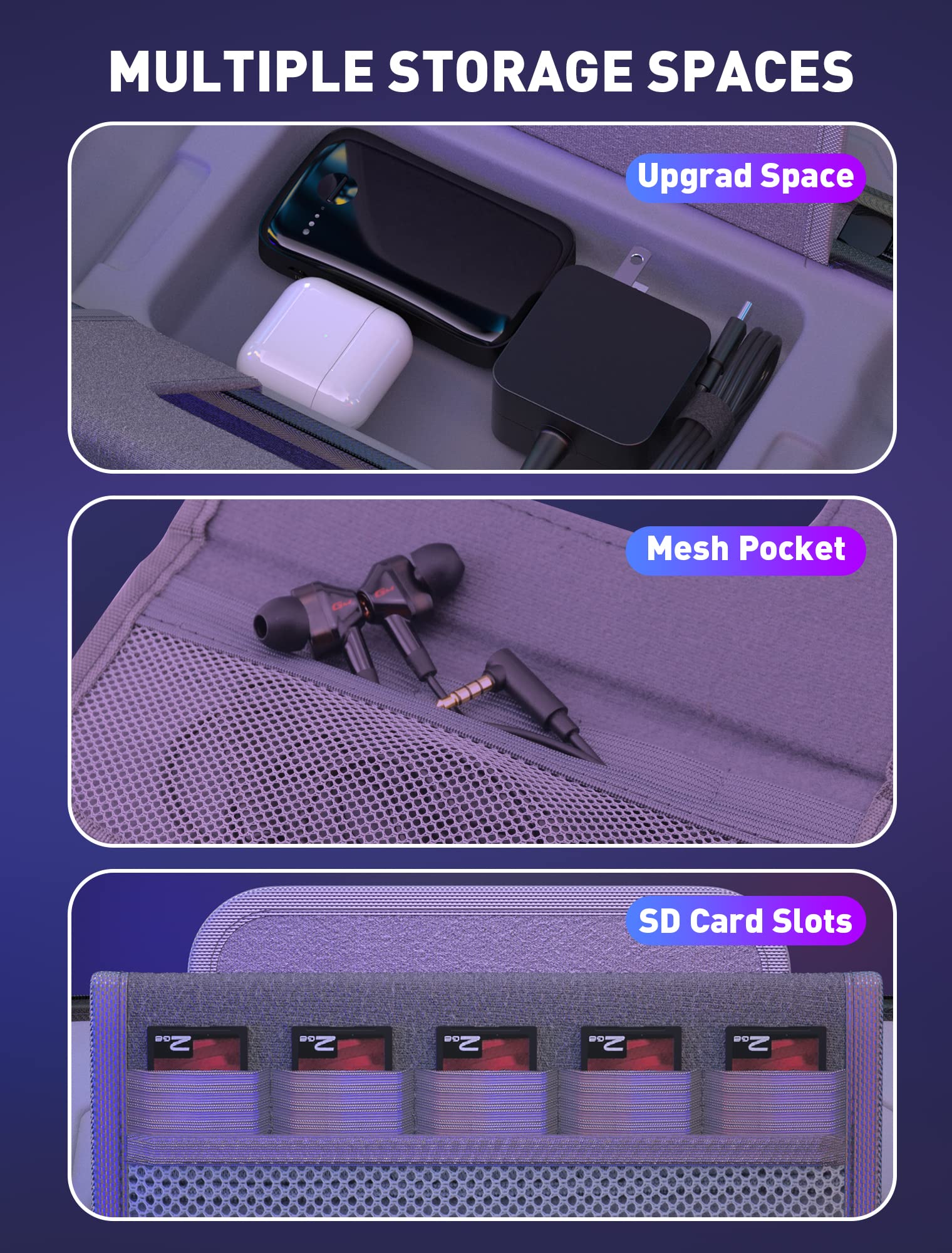 Carrying Case for Steam Deck, Portable Hard Shell Travel Case for Steam Deck Console and Accessories Comes with a Soft Lining, Extra AC Adapter Charger Storage Space, SD Card Pockets