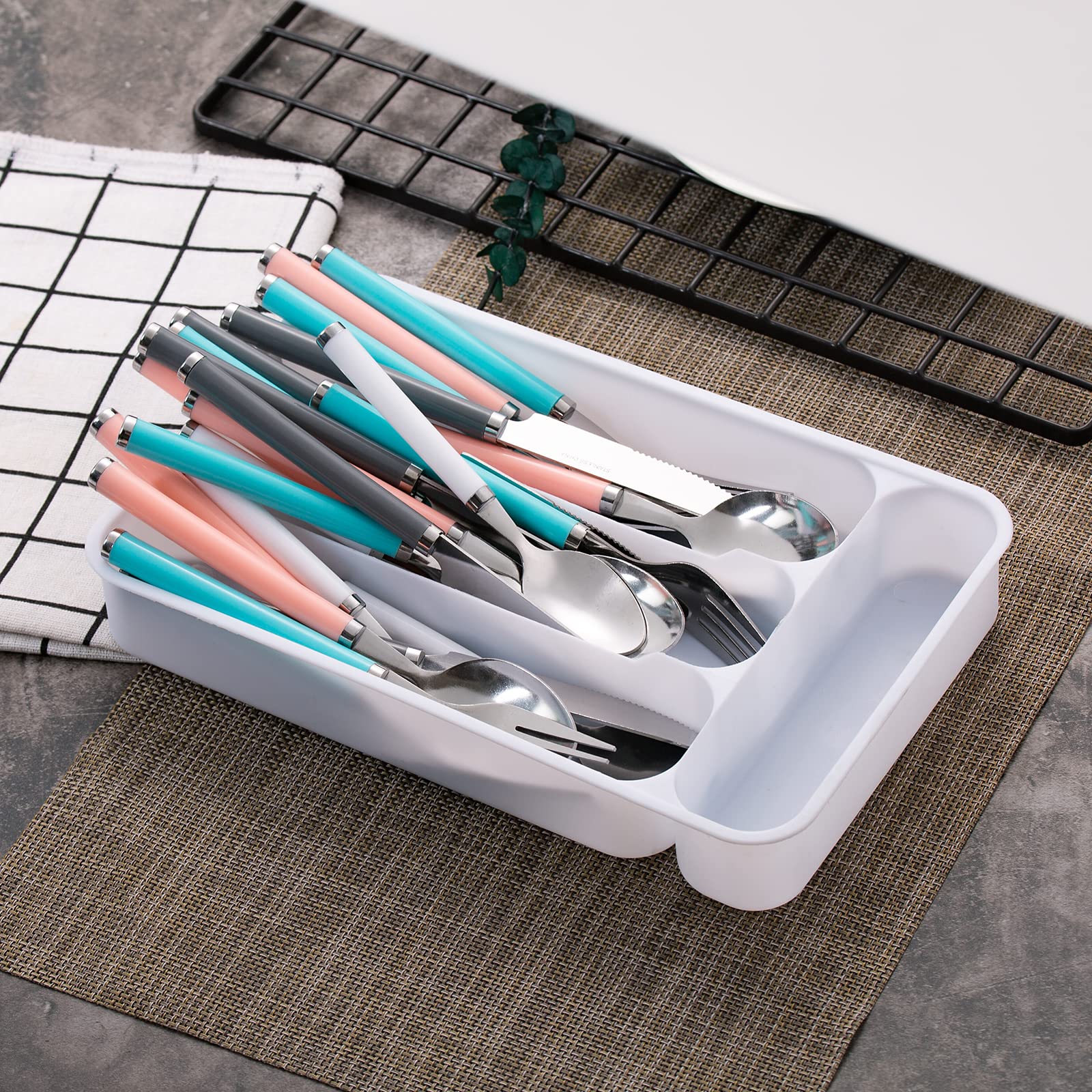 Cutiset 24 Pieces Stainless Steel Kitchen Flatware Set with Organizer, Camping Silverware Set with Colored handles,Set of 6