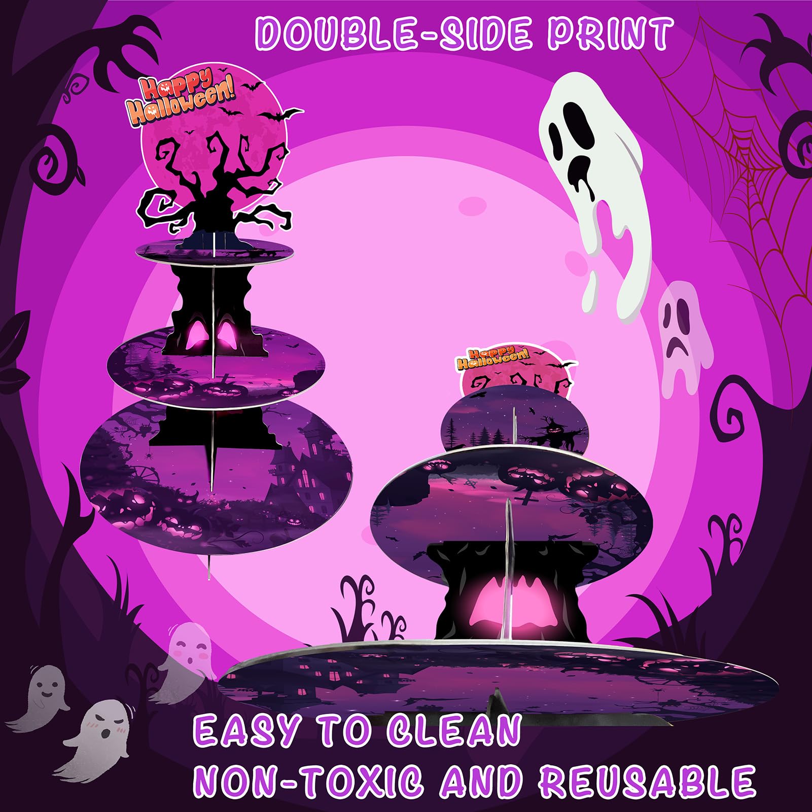 Damanse Halloween Cupcake Stand,3 Tier Cardboard Cupcake Stand Dessert Holder Tower for Halloween Decorations, Halloween Birthday Party Supplies Haunted Decor for Kids (Halloween)