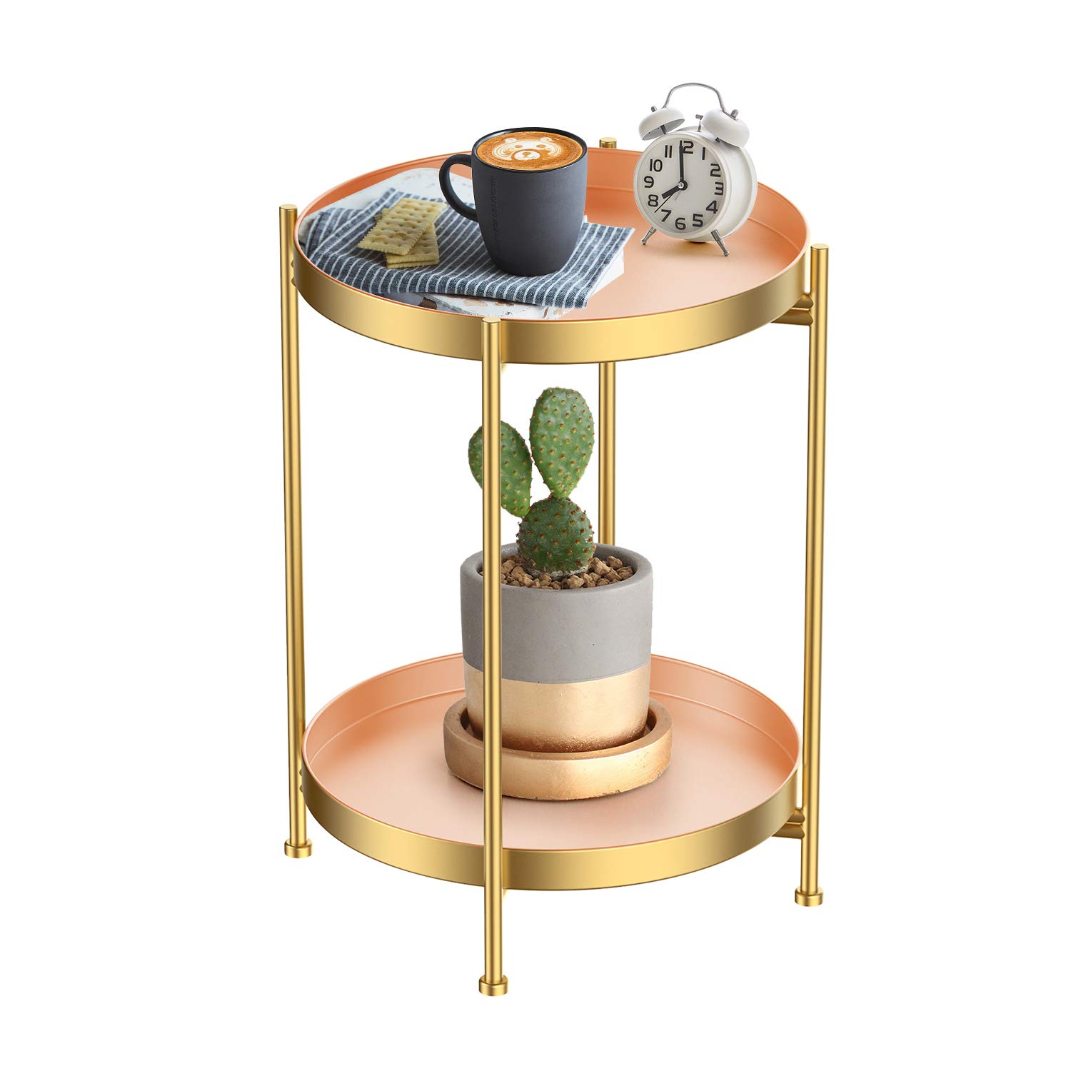 GLCS GLAUCUS Round Side Table,Gold Metal 2 Tier Tray Metal End Table for Sofa Living Room Tea Table Small Spaces …