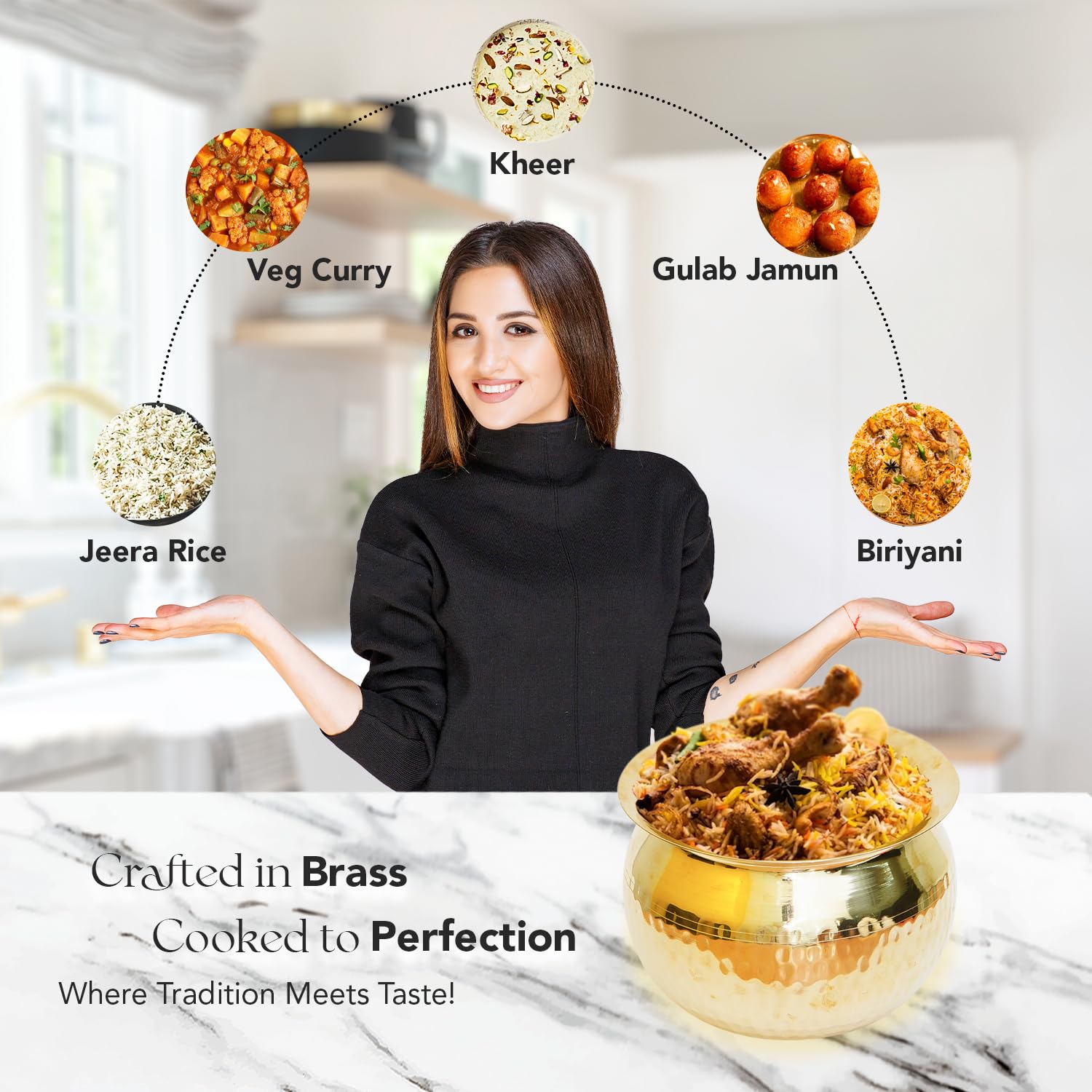 Ekhasa 100% Pure Brass Heavy Weight Biryani Handi for Cooking & Serving (2 L Water Capacity) | Biryani Pot or Pongal Pot or Lagan Handi for Home Kitchen, Hotel or Restaurant | Pital Handi for Cooking