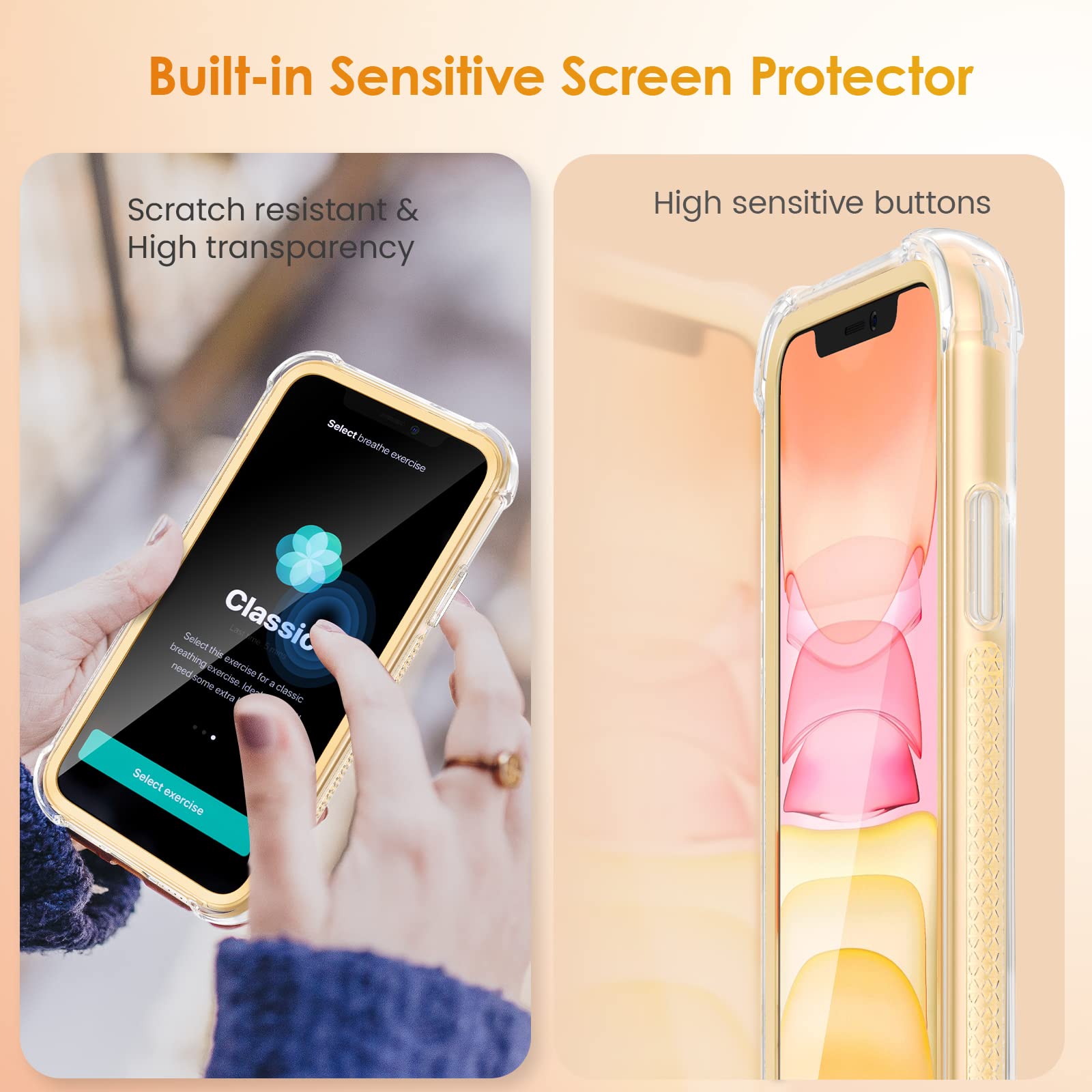 Caka Case for iPhone 11, iPhone 11 Phone Case with Screen Protector for Women Girls Girly Glitter Bling Full Body Protection Case Shockproof Rugged Case for iPhone 11 6.1 (Sunflower)