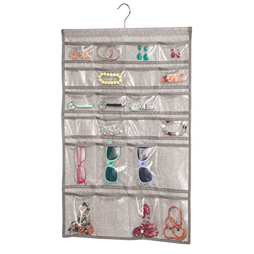 InterDesign Aldo Fabric Hanging Fashion Jewelry Organizer for Rings, Earrings, Bracelets, Necklaces - 48 Pockets, Linen