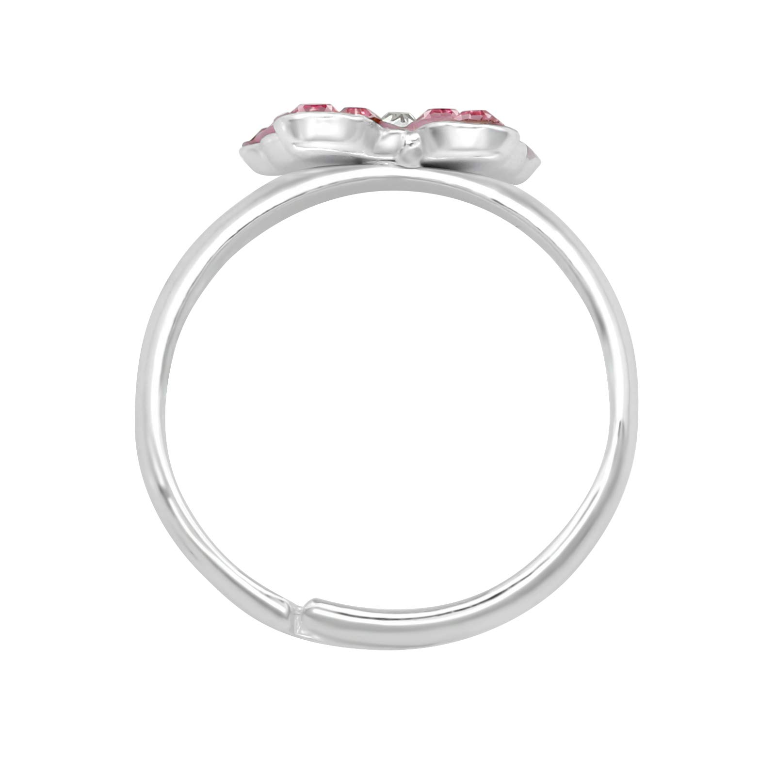 AUBE JEWELRY Hypoallergenic 925 Sterling Silver Crystal Butterfly Ring Adjustable Size for Children (Pink)