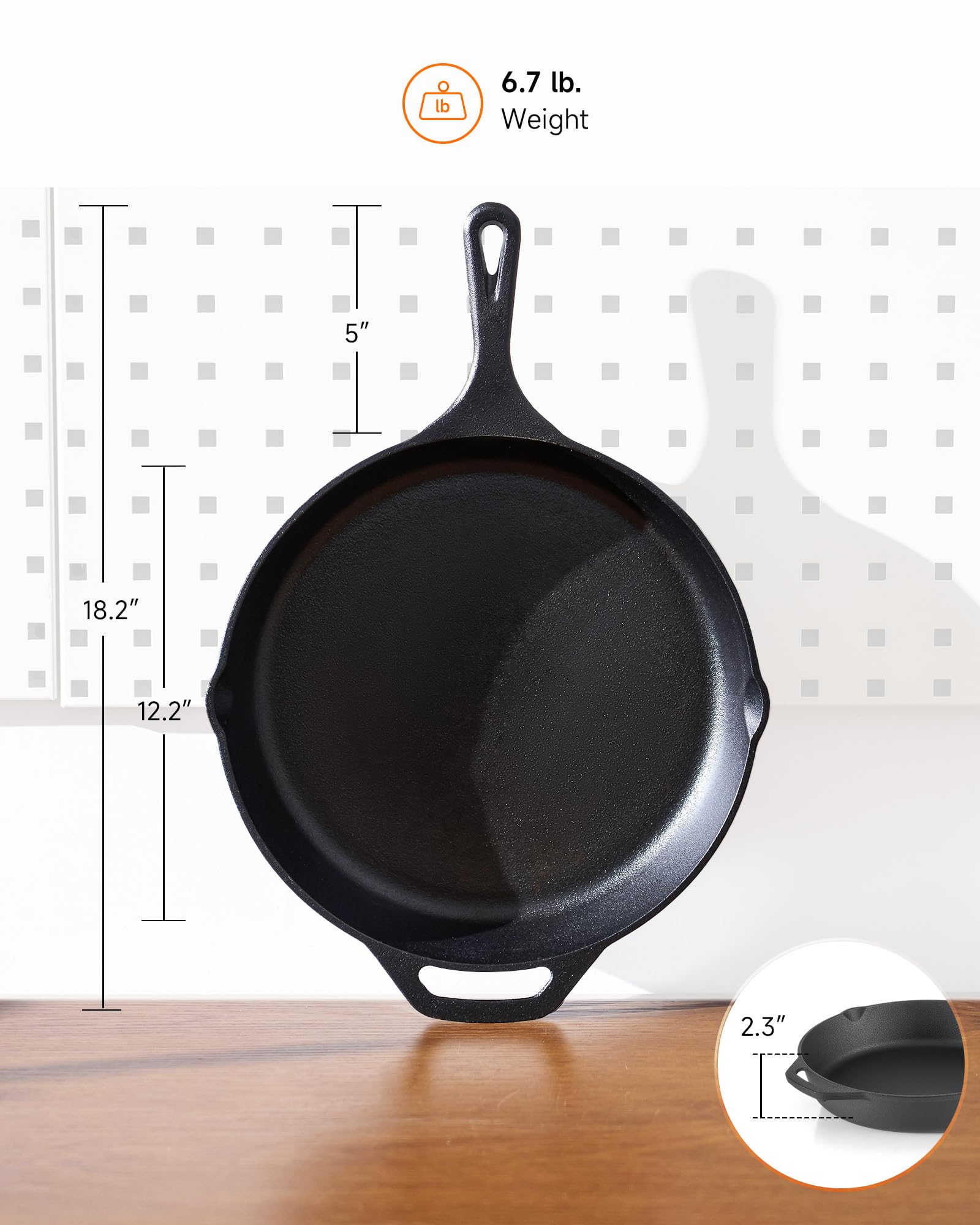 DARTMOOR Pre-Seasoned Cast Iron Skillet, 12 in Cast Iron Frying Pan with Handle, Protective Covers, & Pour Spouts, Safe Grill Cookware with Non-Stick Surface, Cast Iron Pan for Indoor & Outdoor Use