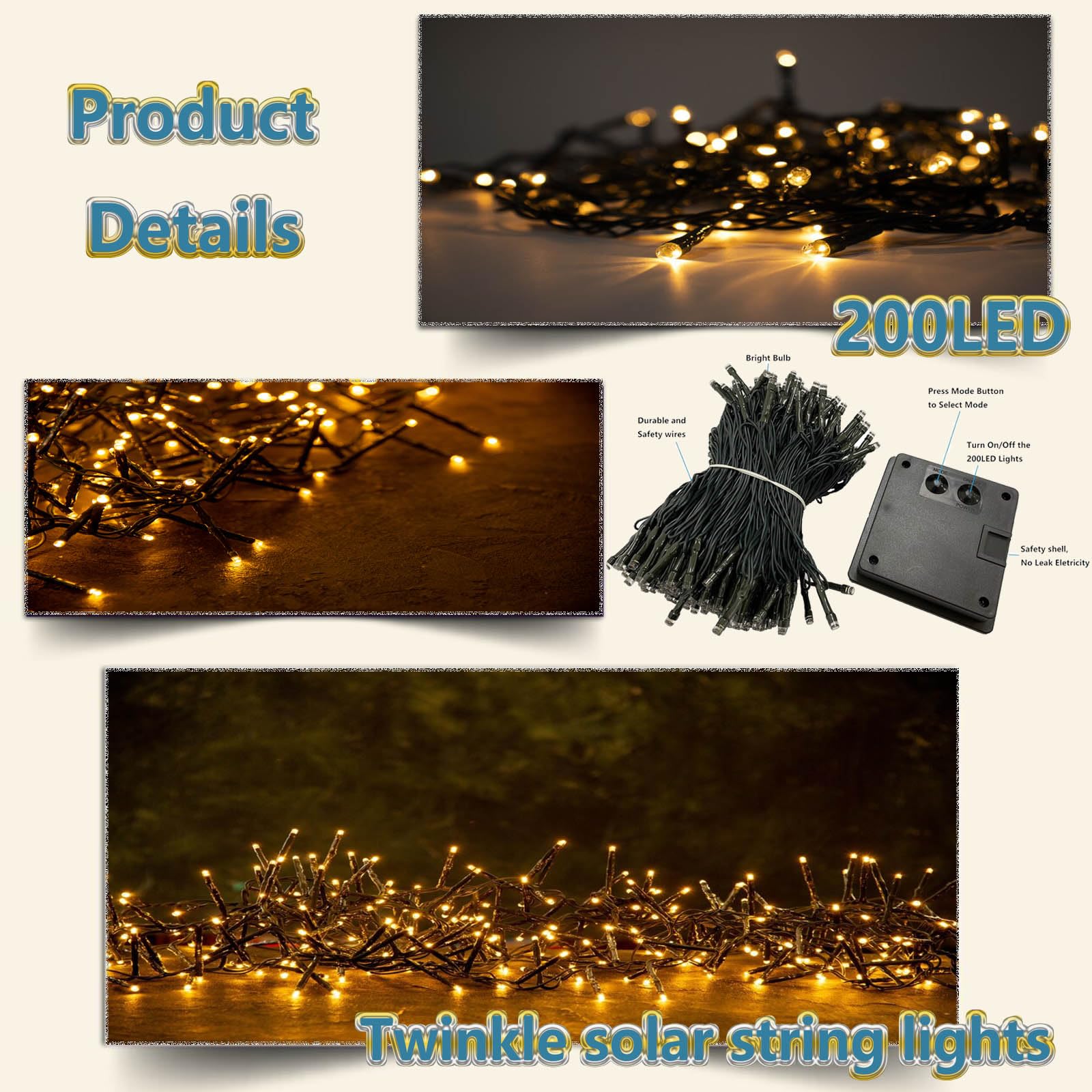 OZS 2 Pack 144FT 400LED Solar String Lights Outdoor, Waterproof 8 Modes Solar Outdoor Tree Lights,Green Wire Solar Lights Outdoor for Garden, Patio, Party, Wedding, Christmas Decorations (Warm White)