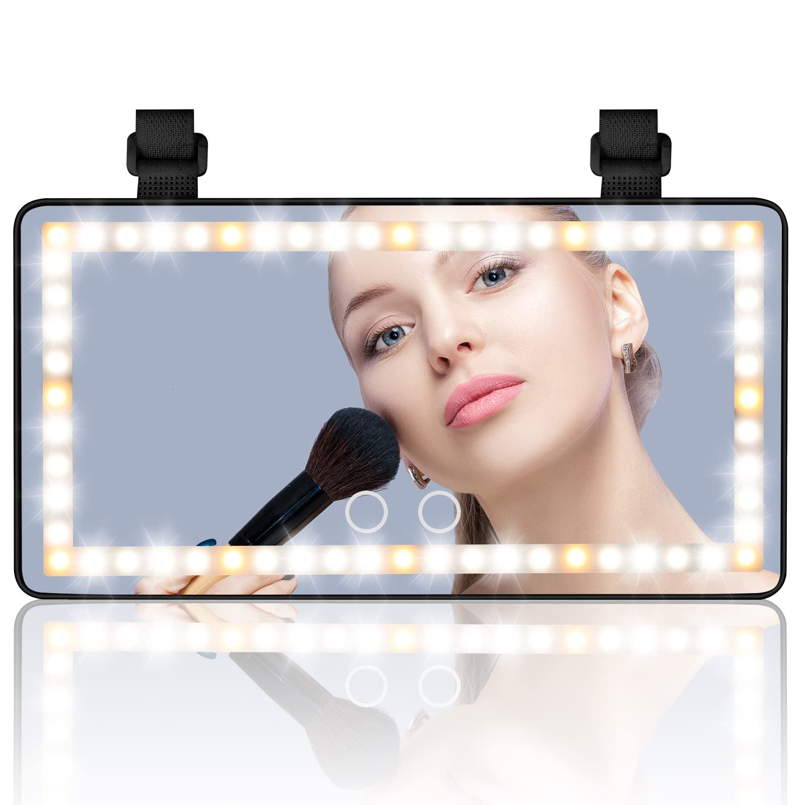 Car Visor Vanity Mirror,Battery Power Car Makeup Mirror with Lights 60 LED,3 Light Mode Car Vanity Mirror,Dimmable Sun Visor Mirror Clip-on Vanity Mirror for Women（Black）
