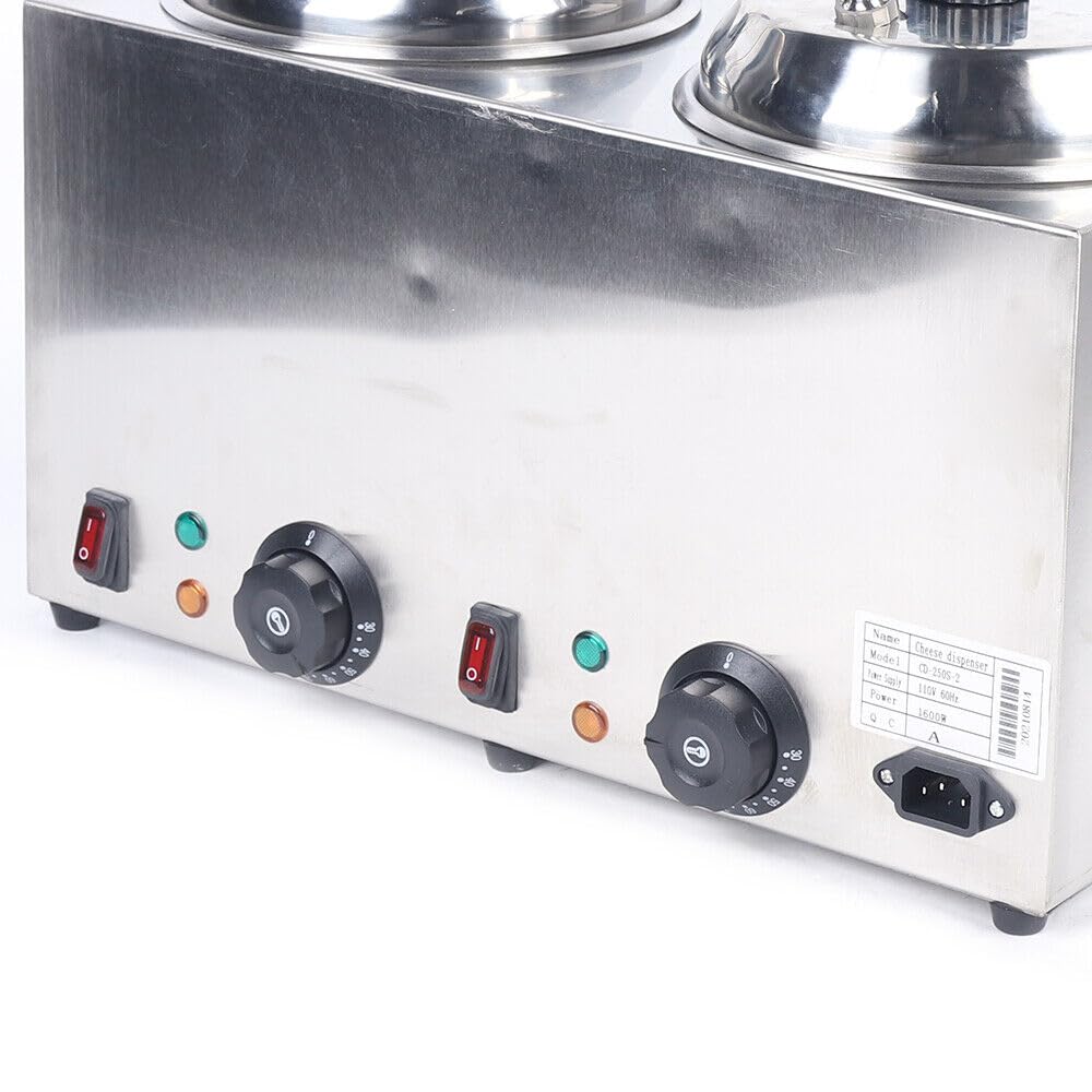 Electric Cheese Dispenser, 2l*2 Capacity Hot Fudge Warmer ,Cheese Dispenser Warmer with Pump ,Stainless Steel Hot Cheese Dispenser for melting melted butter, fudge, cheese, caramel, butter topping