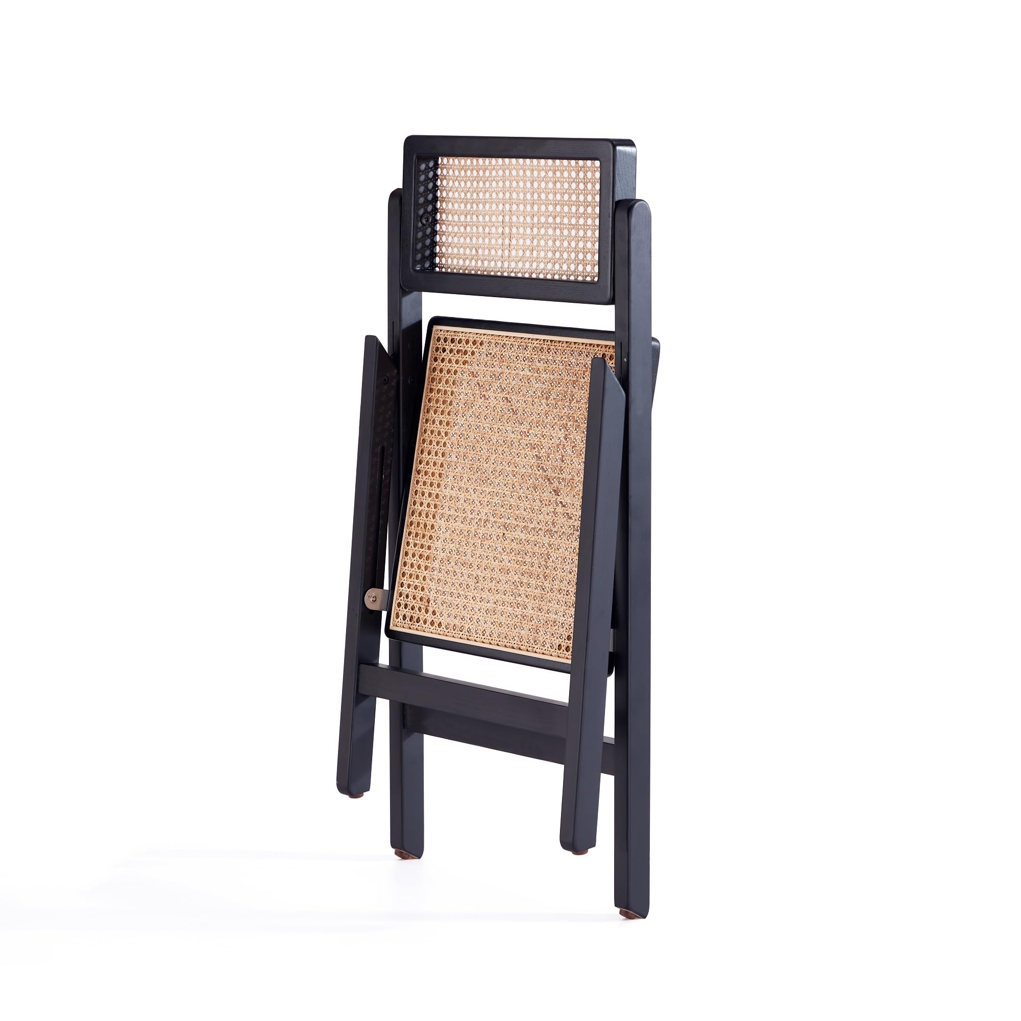 Manhattan Comfort Pullman Folding Rattan Wicker Cane Side Outdoor Dining Chair for Dining Room, Patio, Restaurant, Bistro, Cafe and Pub, Set of 4, Black/Natural