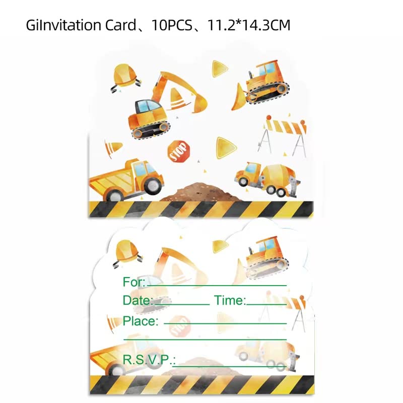 Frerand 20Pcs Construction Birthday Invitation CardsConstruction Invitation Cards for Kids Construction Birthday Party Supplies