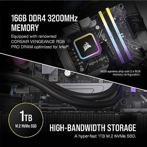 Corsair Vengeance i7400 Series Gaming PC - Liquid Cooled Intel® Core™ i5 12600KF CPU - NVIDIA® GeForce RTX™ 4060 GPU - 1TB M.2 SSD - 16GB Vengeance RGB DDR4 Memory - Black