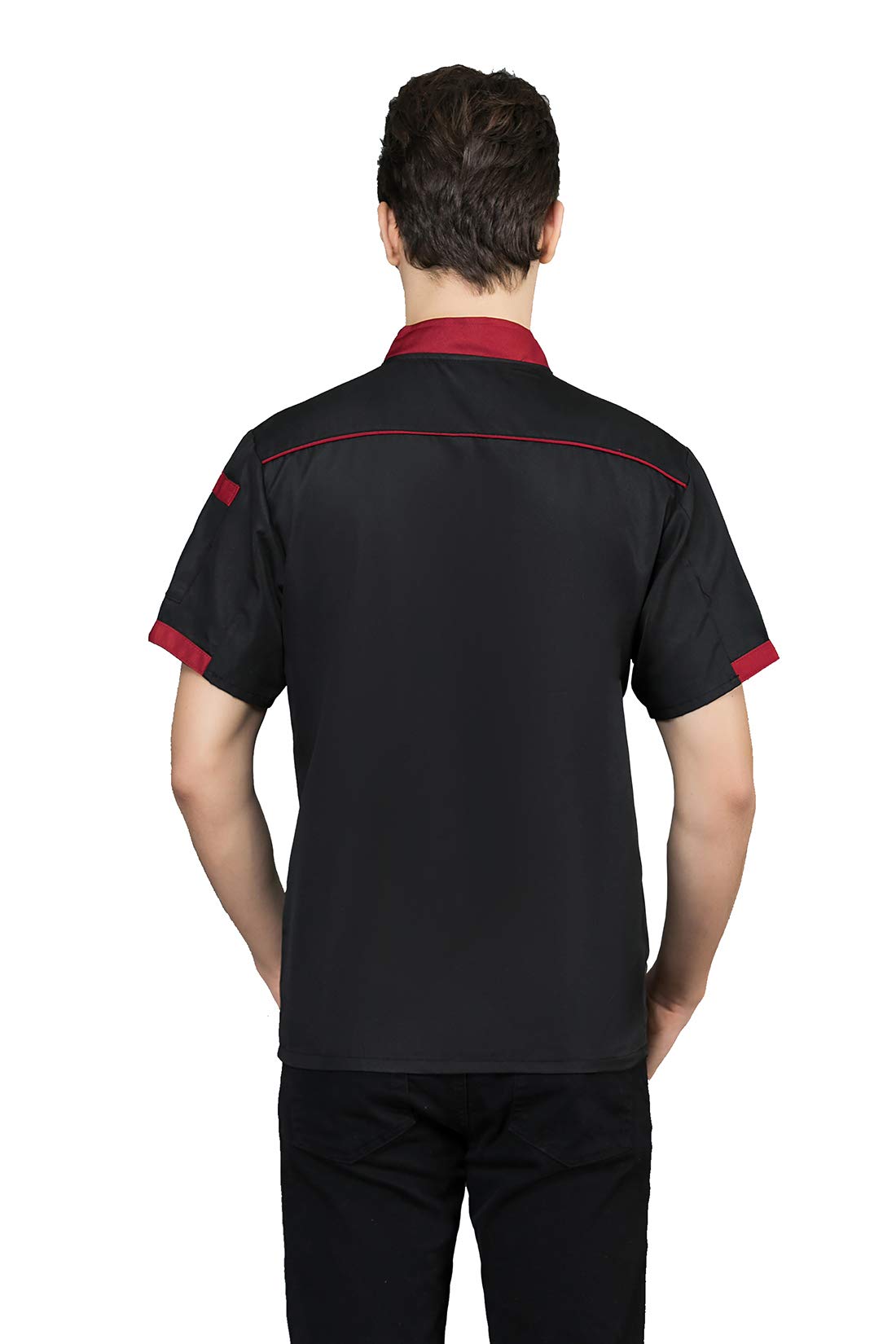 Chef Short Sleeve Unisex Classic Double-Breasted Coat Jacket (Black, Large)