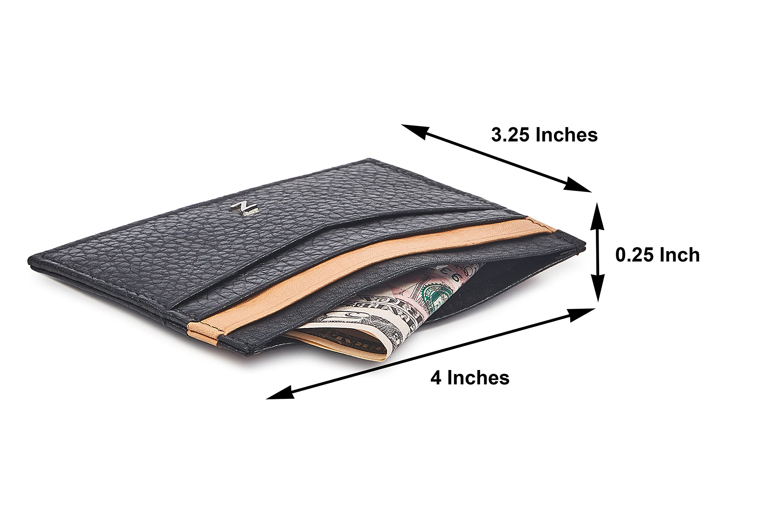 Zinda Genuine Leathers Card Holder Slim Wallet Unisex RFID Protection (Black/Tan)