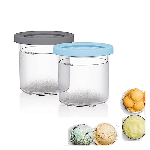 EVANEM 2/4/6PCS Creami Containers, for Ninja Creami Ice Cream Maker,16 OZ Ice Cream Storage Containers Bpa-Free,Dishwasher Safe Compatible with NC299AMZ,NC300s Series Ice Cream Makers,Gray+Blue-6PCS