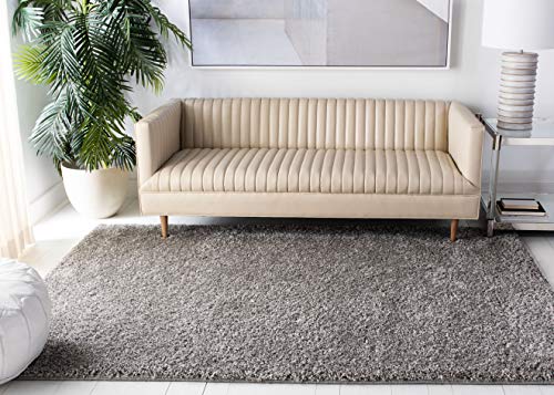 SAFAVIEH Santa Monica Shag Collection 6'7" x 9'6" Silver SGN725 Solid Non-Shedding Living Room Bedroom Dining Room Entryway Plush 2-inch Thick Area Rug