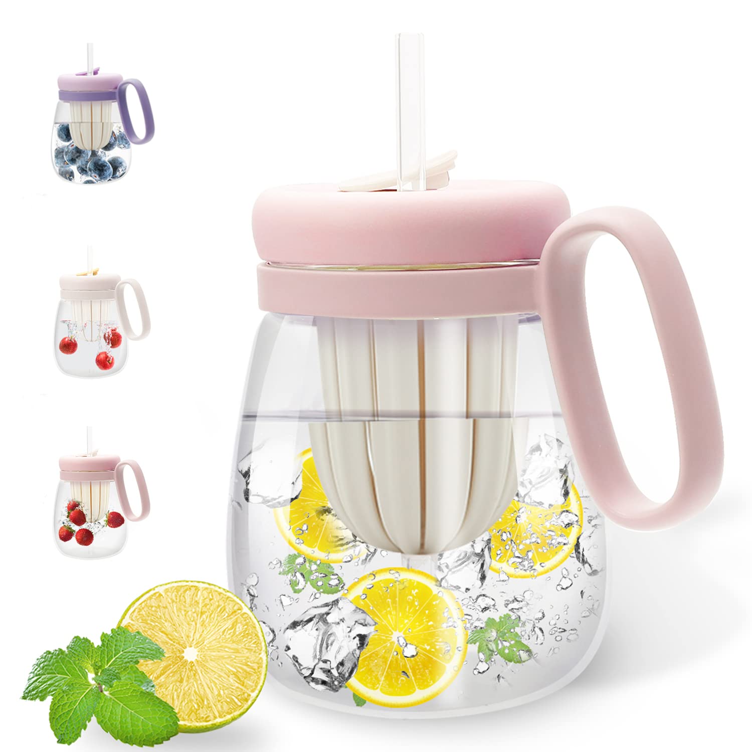 BYMIOYA 30 oz Glass Tumbler - Festive Gift for Christmas & Valentine's Day - Reusable Boba Cup with Tea Infuser, Lid, Straw, Handle. Ideal for Smoothies, Leak-Proof Mason Jar with Food-Grade Silicone