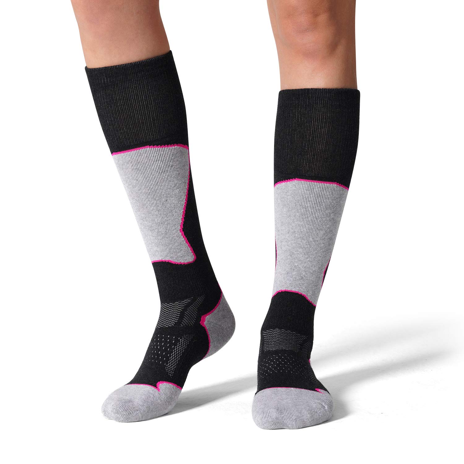 CelerSport 2 Pack Women's Ski Socks for Skiing, Snowboarding, Cold Weather, Warm Thermal Socks Winter Performance Socks Gifts for Women, Black+Rose Red, Medium