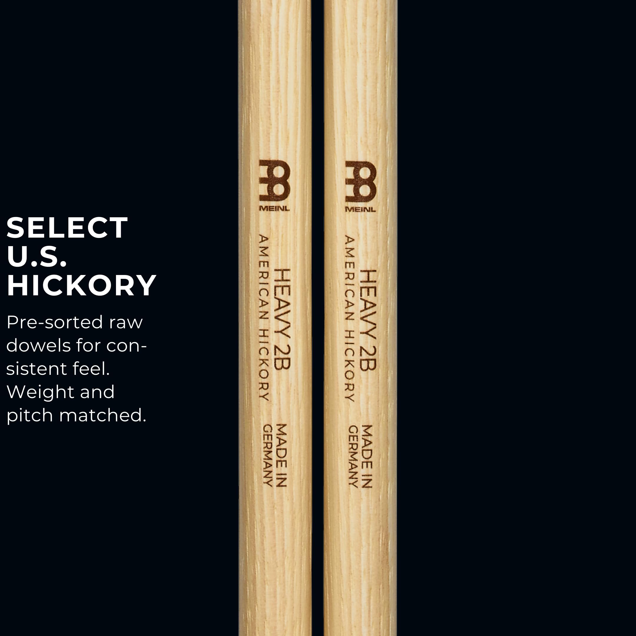Meinl Stick & Brush Drumsticks, Heavy 2B-American Hickory with Acorn Shape Wood Tip-Made in Germany (SB110)