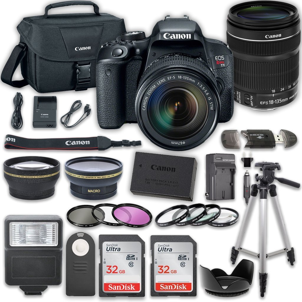 Canon EOS Rebel T7i DSLR Camera Bundle with Canon EF-S 18-135mm f/3.5-5.6 is STM Lens + 2pc SanDisk 32GB Memory Cards + Accessory Kit