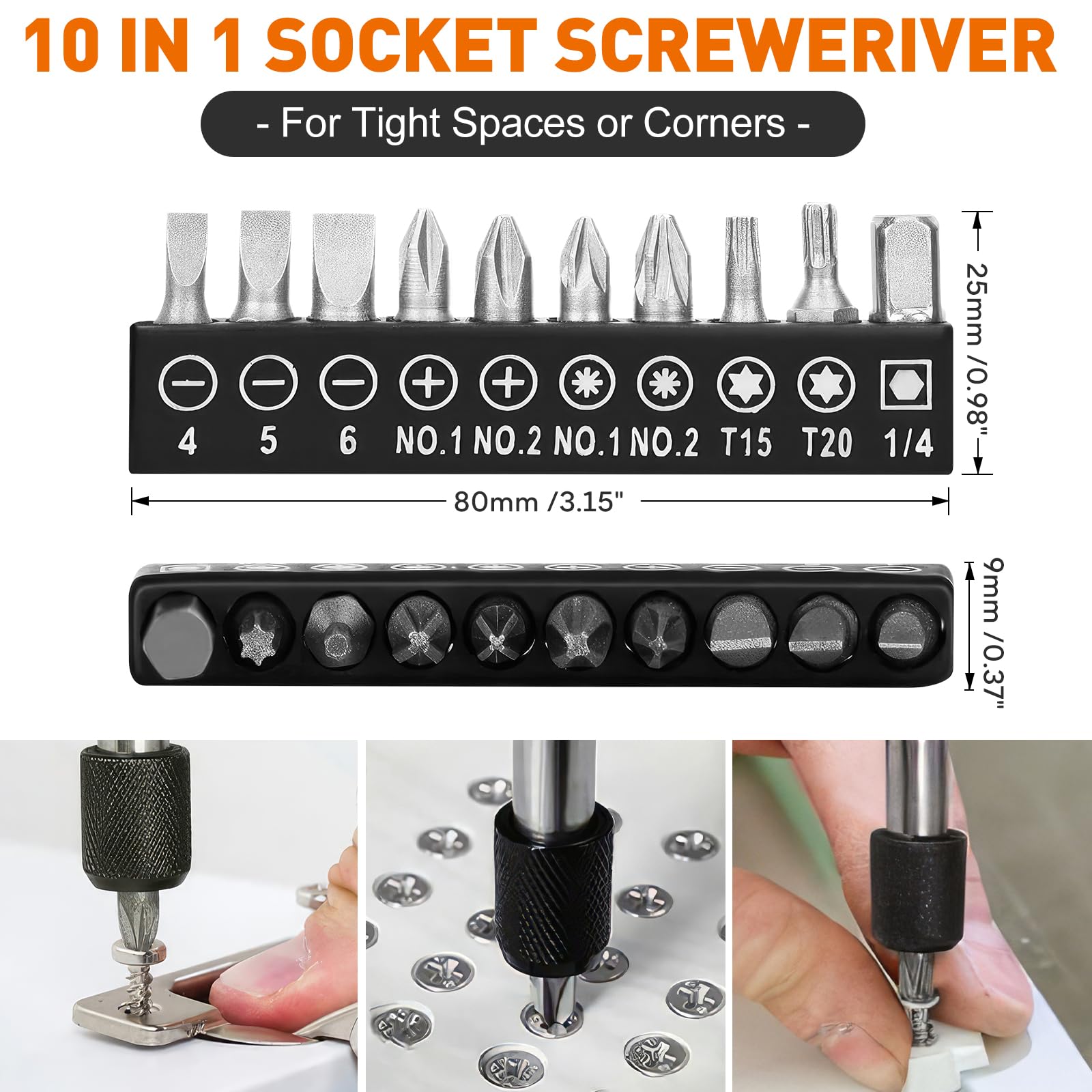Flexible Drill Bit Extension Set,105° Right Angle Drill Attachment,1/4 3/8 1/2" Hex Shank Impact Driver Socket Adapter Rotatable Socket,Bendable Drill Bit Extension and Screwdriver Bit Kit