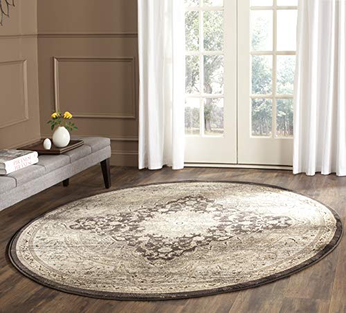 SAFAVIEH Vintage Collection 6'7" Round Taupe / Black VTG574D Oriental Traditional Distressed Area Rug