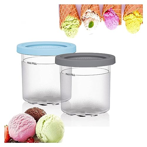 EVANEM 2/4/6PCS Creami Pints and Lids, for Ninja Creami Deluxe Pints,16 OZ Pint Containers Safe and Leak Proof for NC301 NC300 NC299AM Series Ice Cream Maker,Gray+Blue-4PCS