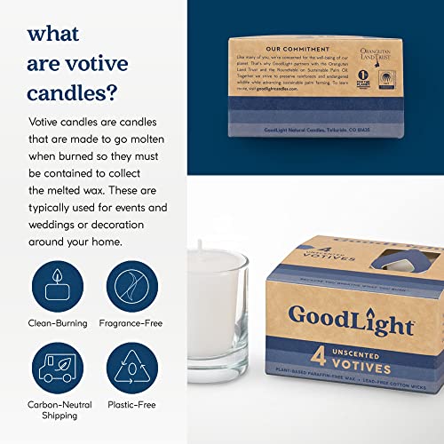 Paraffin-Free Votive Candles, Made from Vegan Palm Wax and Clean-Burning and All-Natural Votive White Candles, 15-Hour Burn Time (4 Unscented Small Candles)