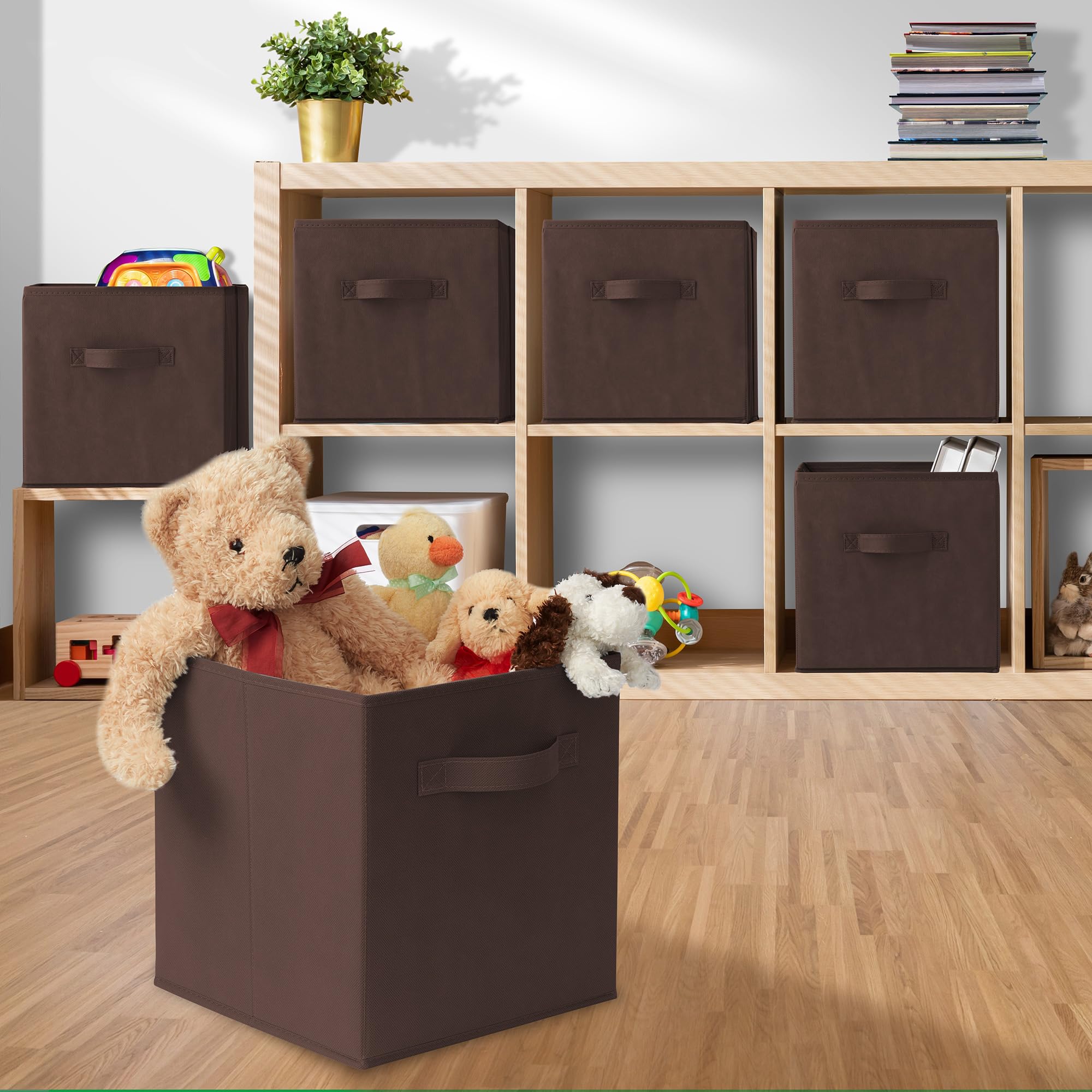 Casafield Set of 12 Collapsible Fabric Cube Storage Bins, Brown - 11" Foldable Cloth Baskets for Shelves, Cubby Organizers & More
