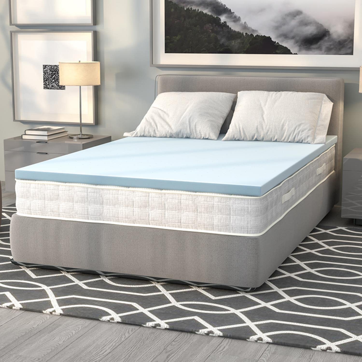Flash Furniture Capri Comfortable Sleep 2 inch Cool Gel Mattress Topper, CertiPUR-US Certified Memory Foam, Queen