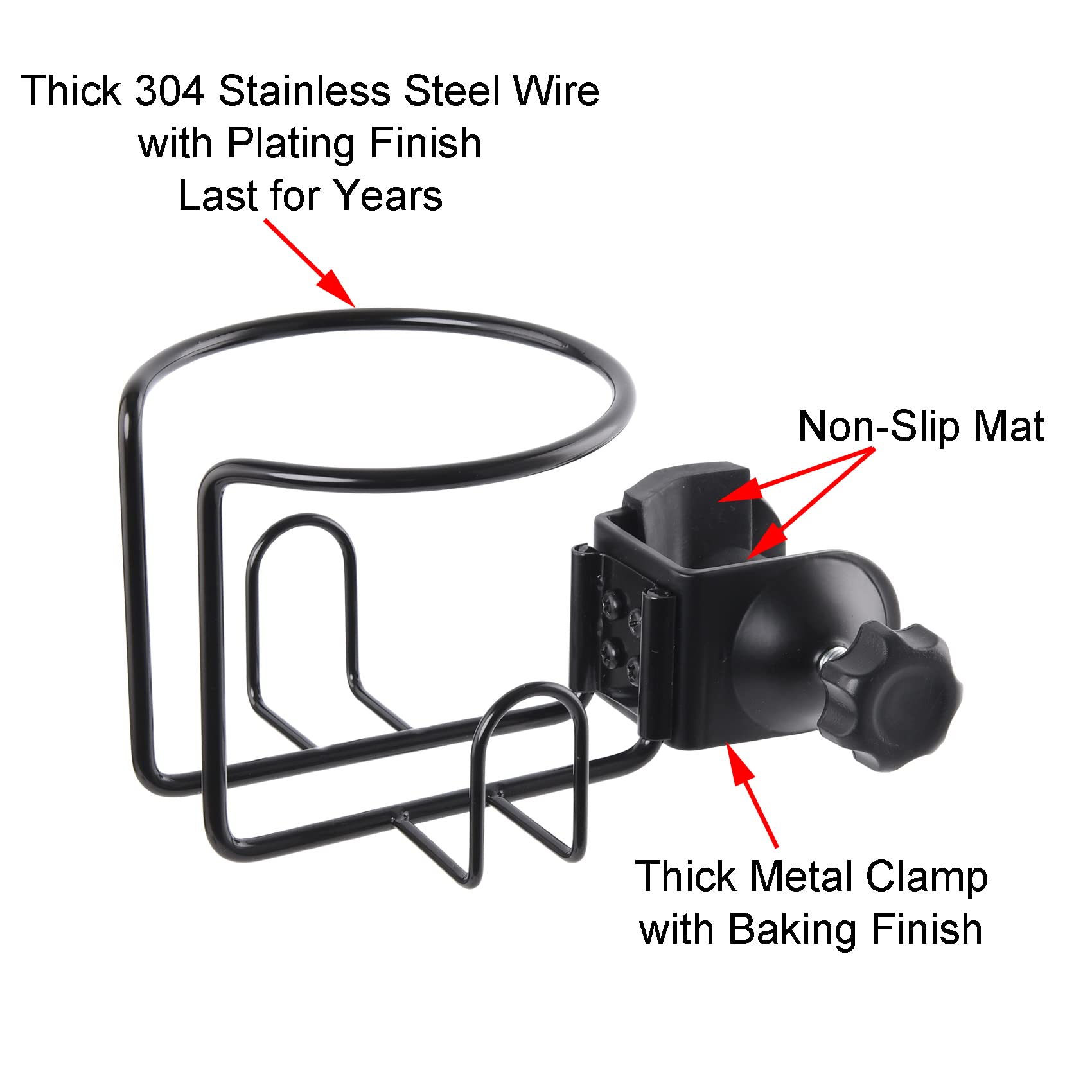 Clamp-on Cup Holder for Microphone Stand Tube, Clip on Drink Holder for Mic Stand, Music Stand, Drum Stand, Work for Coffee Cup, Mug, Water Bottle, Pack of 2, Black