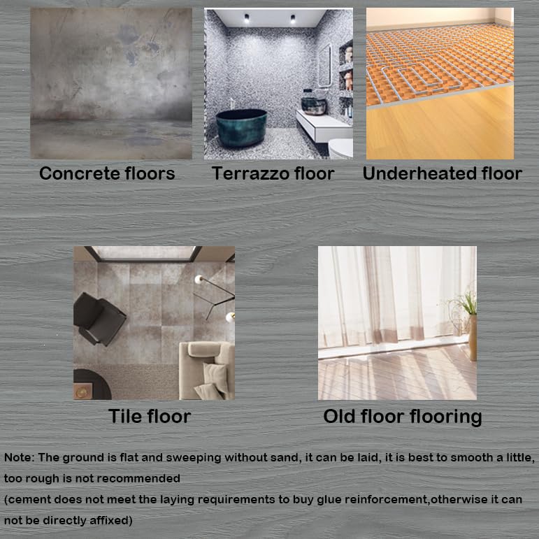 Intensification Peel and Stick Floor Tile,Vinyl Flooring Roll Thicker 12" x 6" x 0.06" 1-Pack 1.5 Sq.Ft Floor Grey Wood Grain Look DIY Self-Adhesive and Waterproof Flooring for Bedroom, Living Room