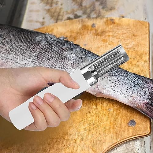 MagiDeal Electric Fish Scaler Fish Skinner Without Fuss or Mess Seafood Tools Stainless Steel Easy to Use Roller Cutter Remover for Home Cooks Chef, White