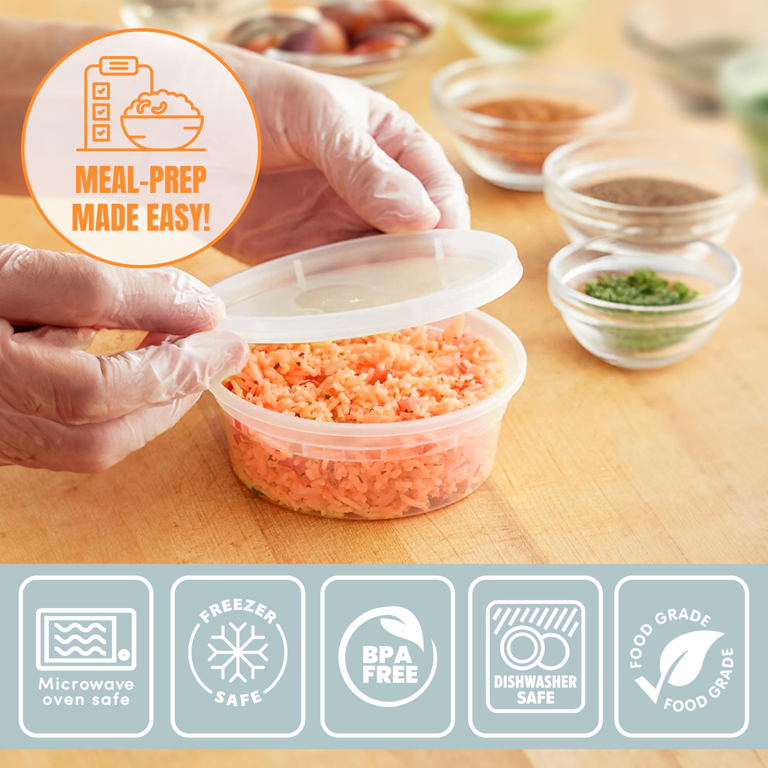 Deli Containers with Lids 8 oz. [24 Sets] Plastic Deli Cups, To Go Food Containers