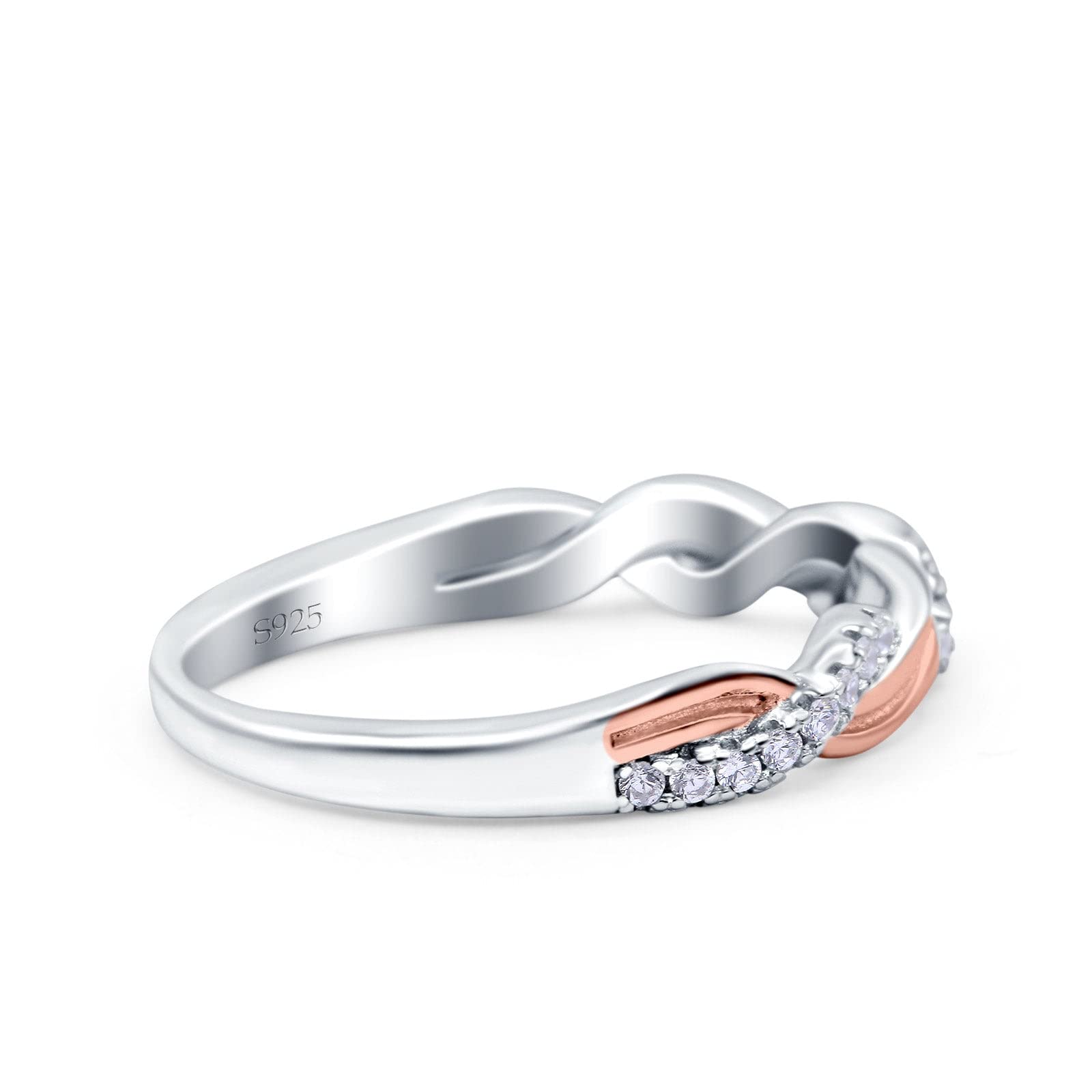 Blue Apple Co. Two Tone, Simulated Cubic Zirconia Size-7 Half Eternity Rope Ring Wedding Engagement Band Round Pave CZ 925 Sterling Silver