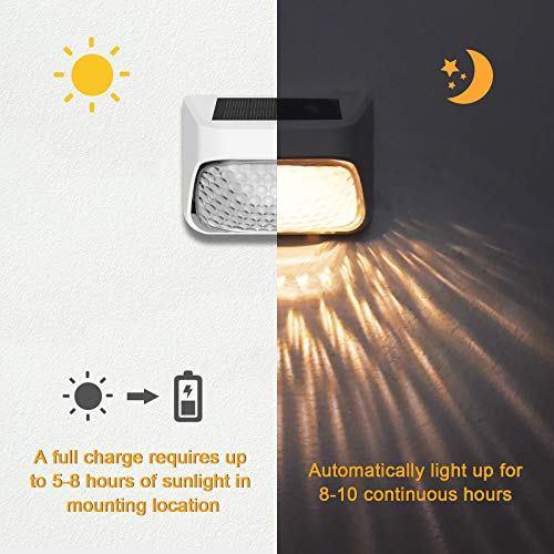 Permanent On All Night Solar Outdoor Lights 6 Pack, 2 Lighting Modes, Warm White/Cool White, IP65 Waterproof, Decorative Lighting for Fence Deck Garden Yard Stair Patio Post Pathway Steps(White02)
