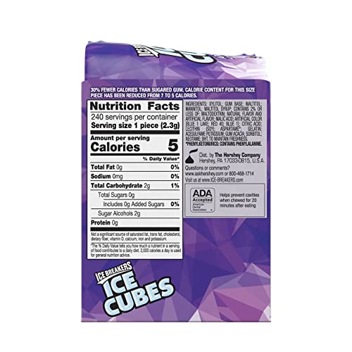 ICE BREAKERS Ice Cubes Arctic Grape Sugar Free Chewing Gum Bottles, 3.24 oz (6 Count, 40 Pieces)