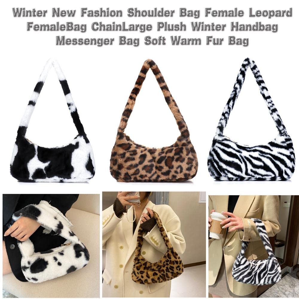 Cofordos Women Cute Soft Plush Leopard Print Clutch Handbag Shoulder Bag Crossbody Purse(leopard)