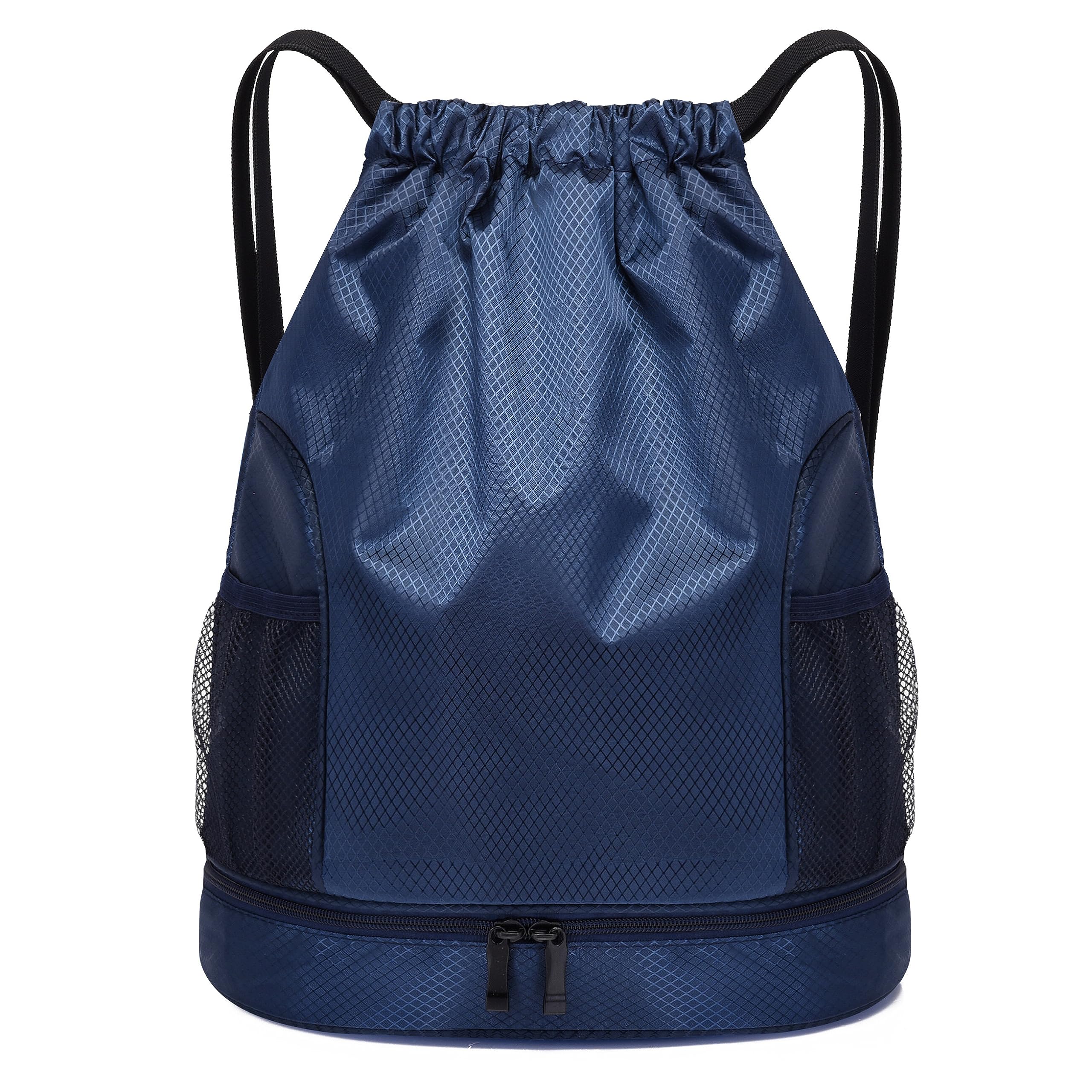 BONVEN Drawstring Backpack Sports Gym Drawstring Bags for Women Men Water Resistant String Backpack with Side Mesh Pockets Shoe Compartment