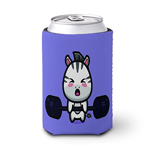 Can Cooler Sleeves Coozies for Cans And Bottles Insulators Cute Zebra Lifting Barbell Print PVC Elastic Reusable