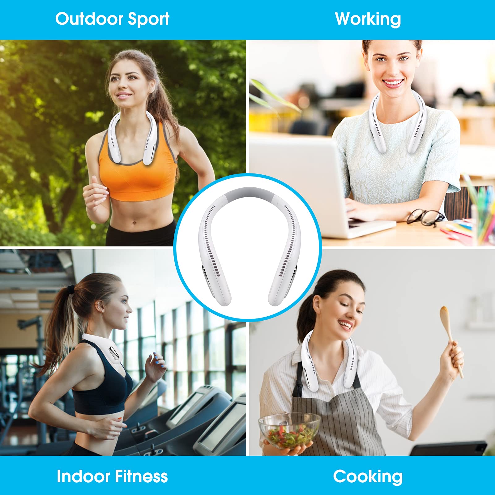 Rexspt Portable Neck Fan, Hands Free Bladeless Fan, USB Rechargeable Personal Fan with 3 Wind Speed Adjustable, Headphone Design 360° Cooling Hanging Fan for Traveling Office