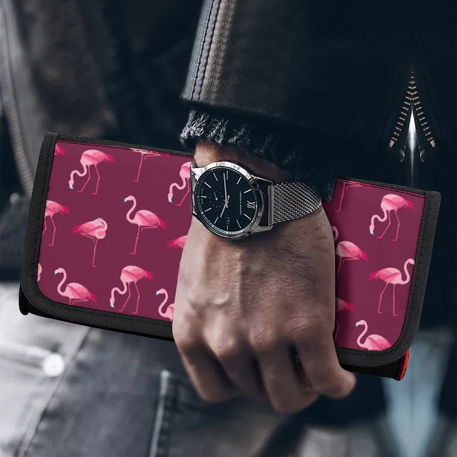 Cartoon Pink Flamingo Bird Carrying Bag Compatible with Switch Protective Case Slim Felt Pouch with 5 Game Cartridges Holders