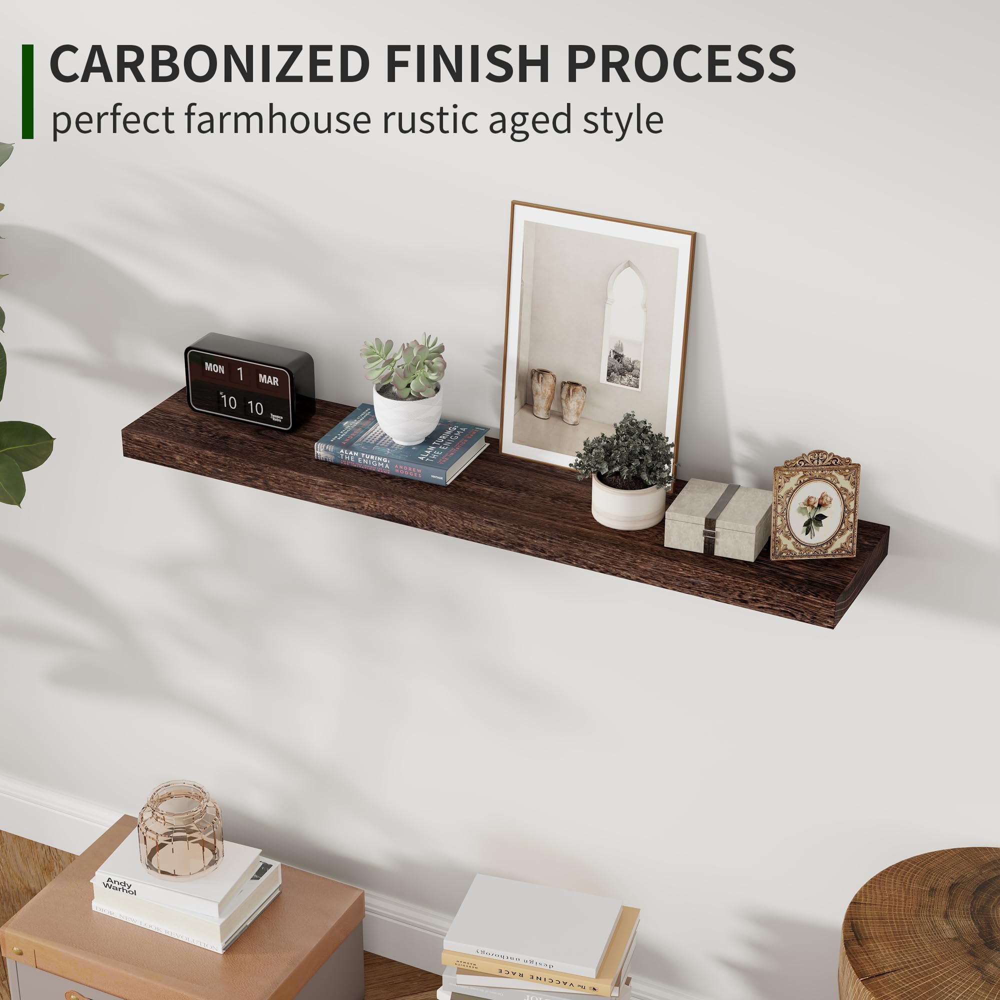 Marsmiles Floating Shelves, 36 Inch Wall Shelf Set of 2, Rustic Wood Shelves for Wall Storage, Fireplace Mantel, Wall Mounted Wooden Display Shelf for Bathroom Bedroom Kitchen Garage, Rustic Brown