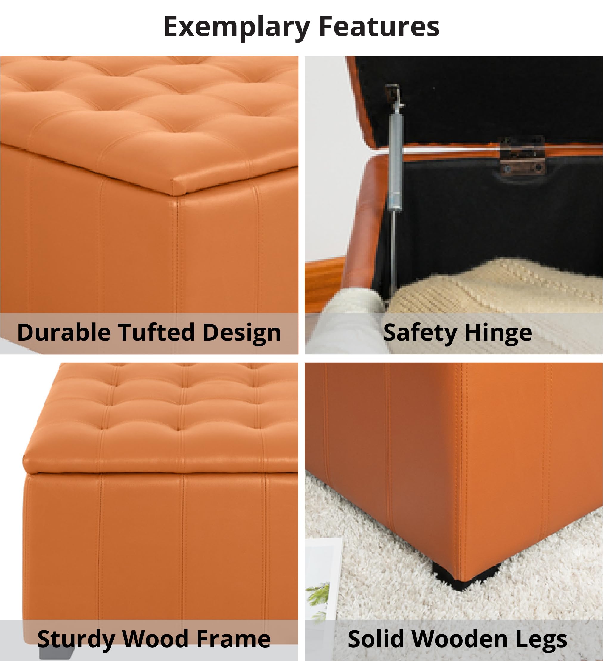 Celine 31" Large Tufted Storage Ottoman with Removable Lid and Storage, Upholstered Square Ottoman Cube Bench / Footrest / Coffee Table, Perfect for Living Room, Bedroom, Entryway, Dorm Room - Caramel