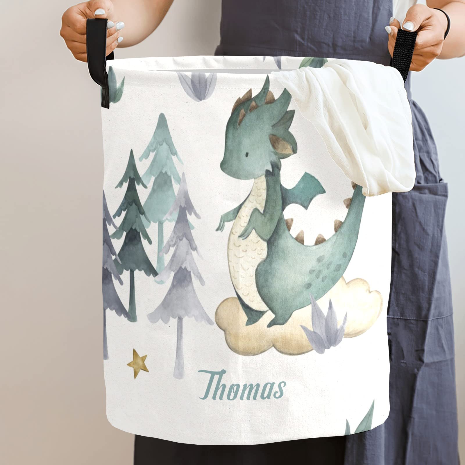 Cartoon Dragon Personalized Laundry Hamper,Custom Name Collapsible Waterproof Laundry Basket Storage Bins with Handle for Clothes,Toy,Nursery