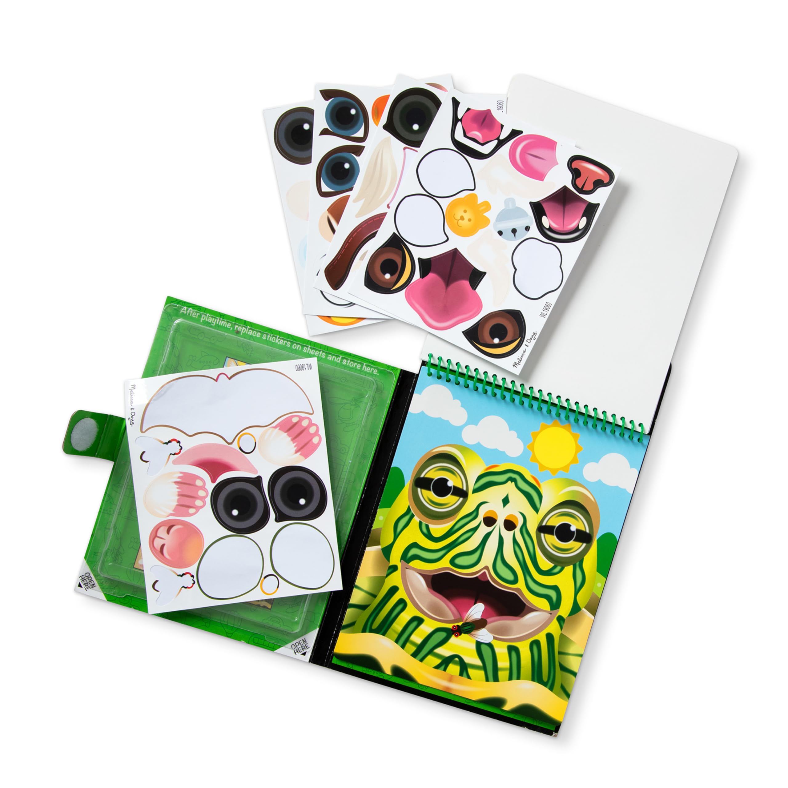 Melissa & Doug On the Go Make-a-Face Reusable Sticker Pad Travel Toy Activity Book β Pet Animals (10 Scenes, 65 Cling Stickers)