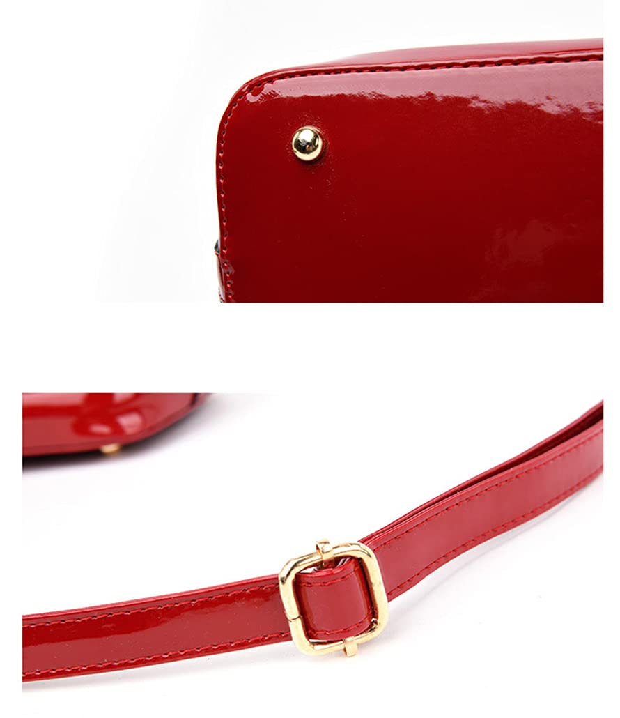 Patent Leather Handbag Crocodile Pattern Top Handle Purse Shell Bag Come with Wallet (Brown)